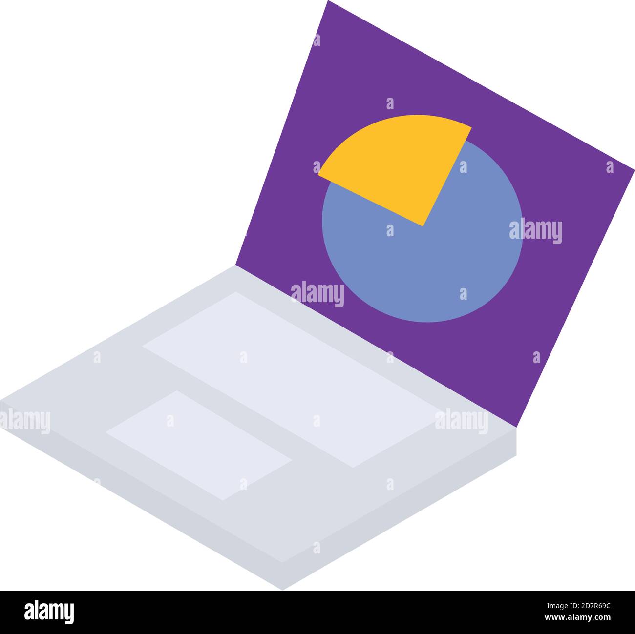 laptop computer with graphic pie chart on screen over white background ...
