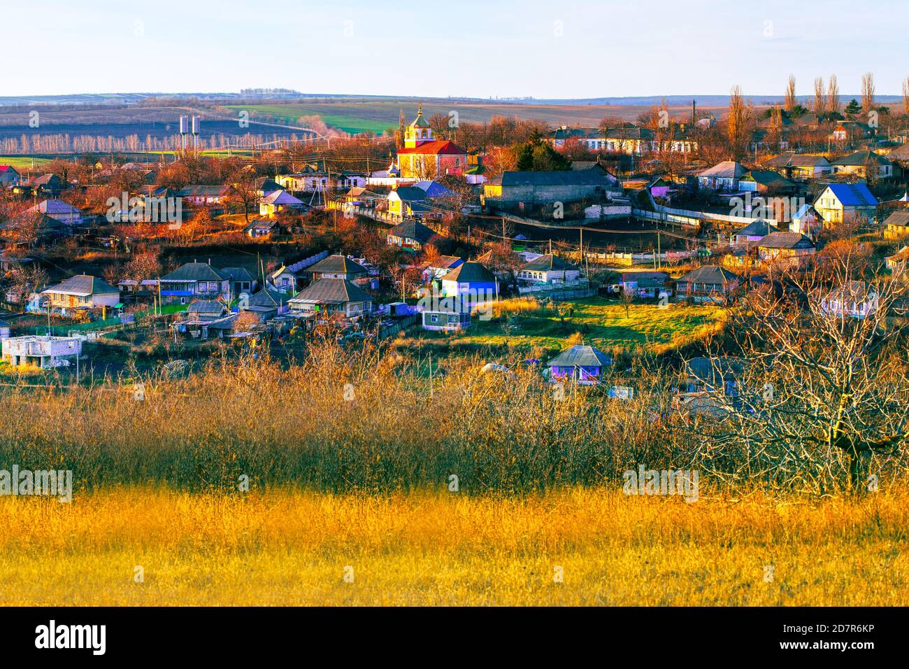 Village landscape in the autumn . Rustic settlement panorama Stock ...