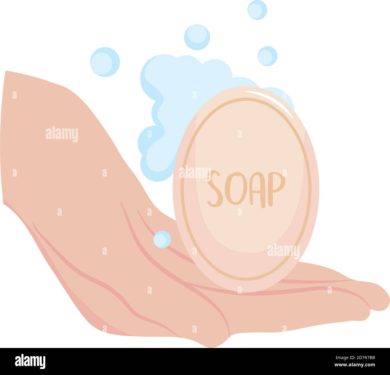 hand washing concept, hand with foamy soap bar over white background ...