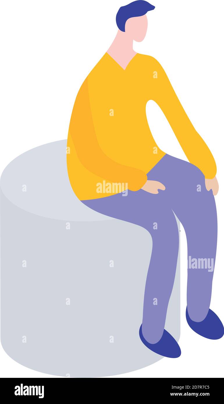 cartoon man sitting on a round chair over white background, flat style ...