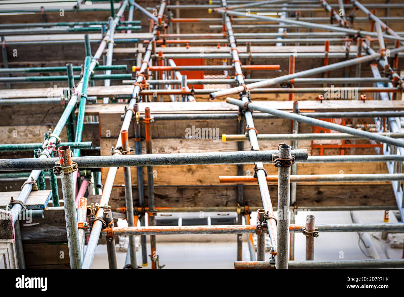 Closeup low angle view looking up abstract pattern lines of building ...
