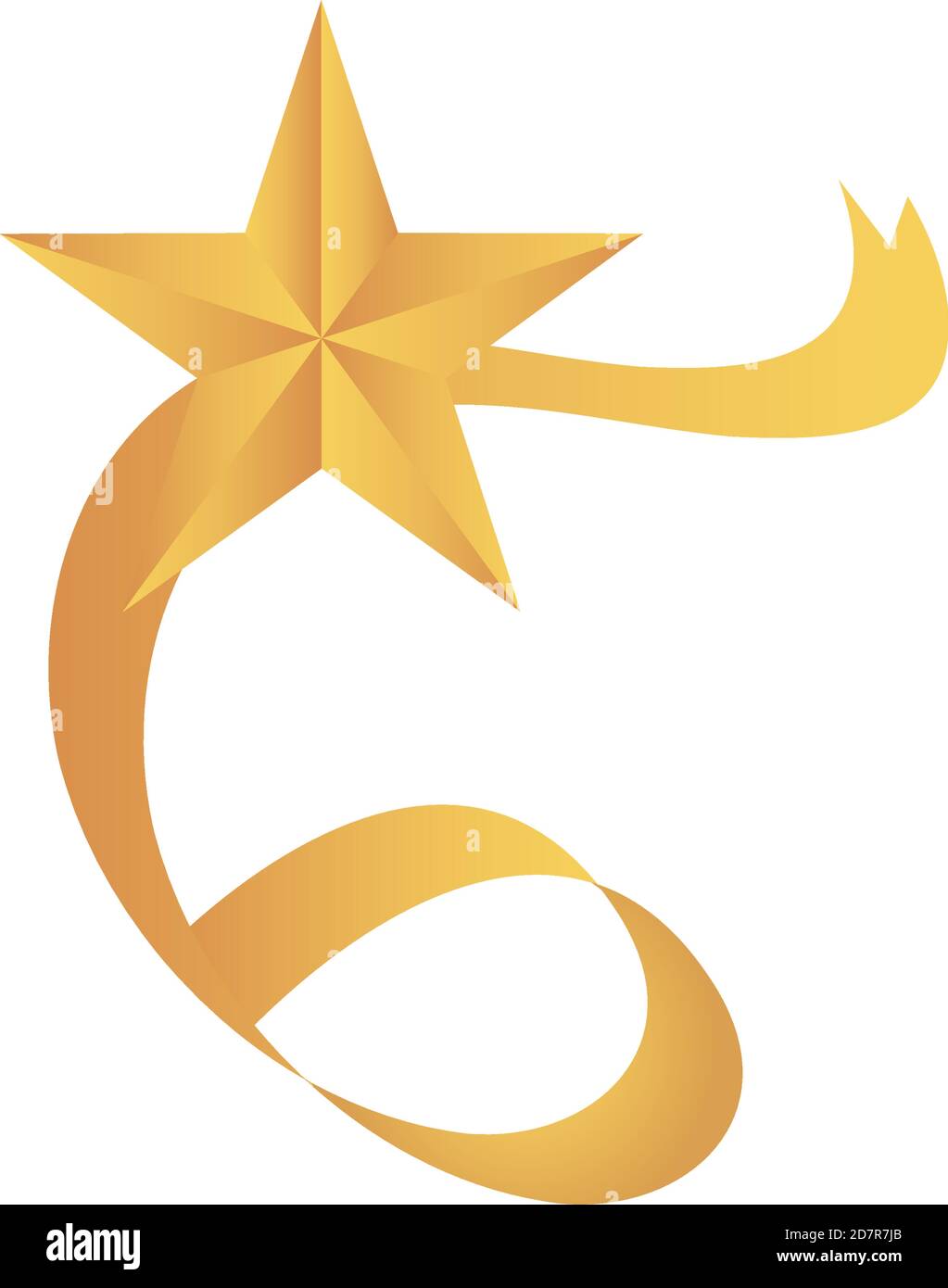 golden ribbon with decorative star over white background, flat style ...