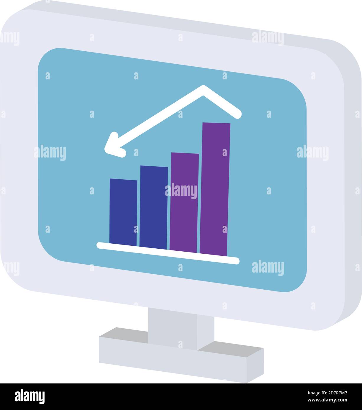 icon of computer with financial bar chart on screen over white ...