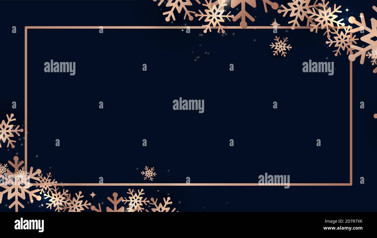 Elegant Christmas and shining gold snowflakes with rectangle frame ...