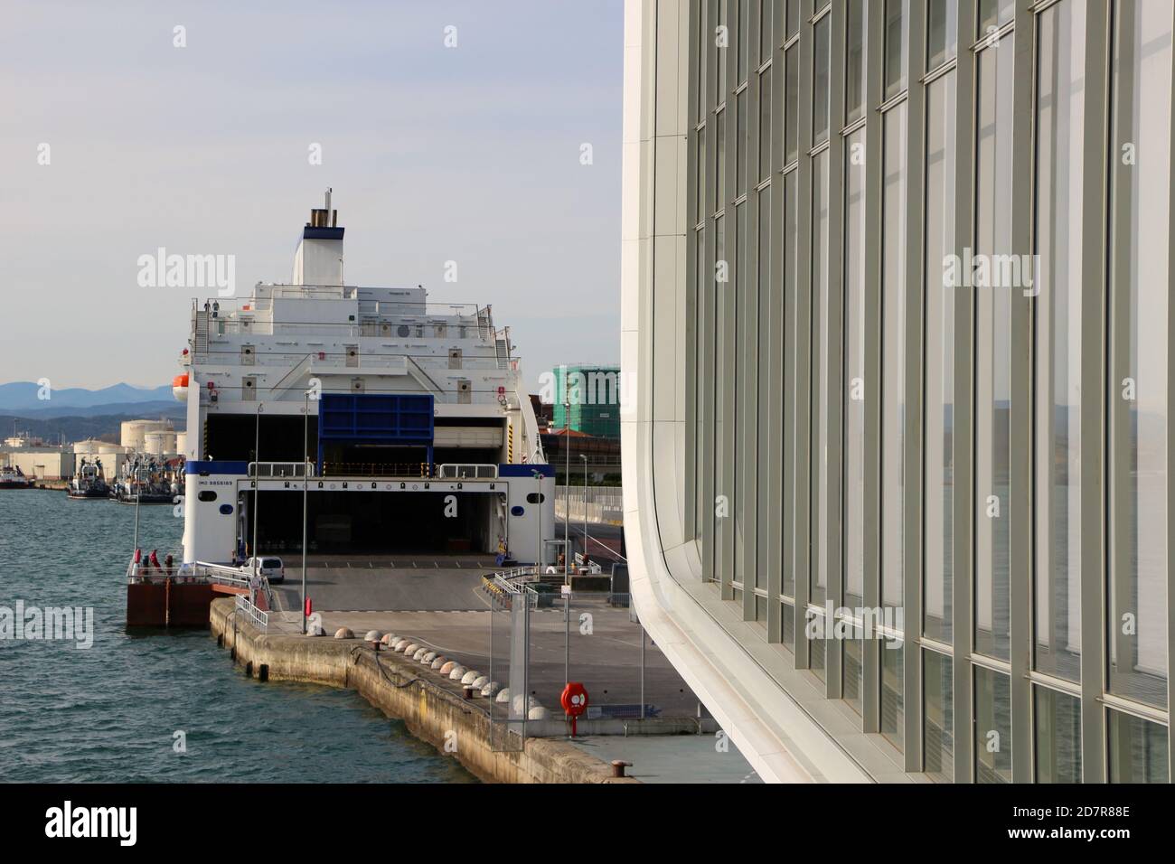 Rear view of Brittany Ferries new Galicia ferry IMO 9856189 docked in ...