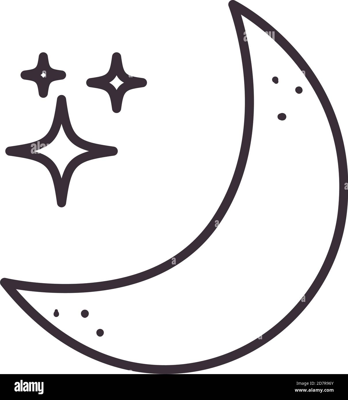 Moon with stars daily sticker line style icon of night bedtime sky ...