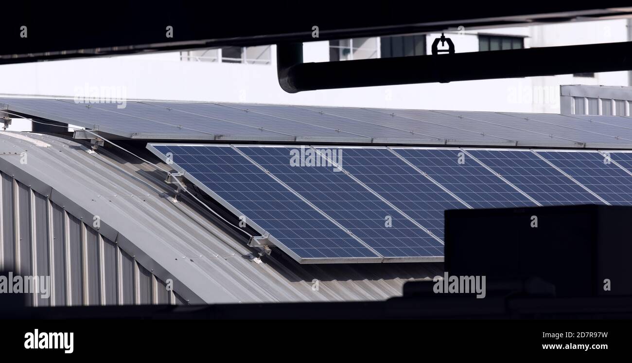 Solar energy for generating electricity. Roof surface covered with sun ...