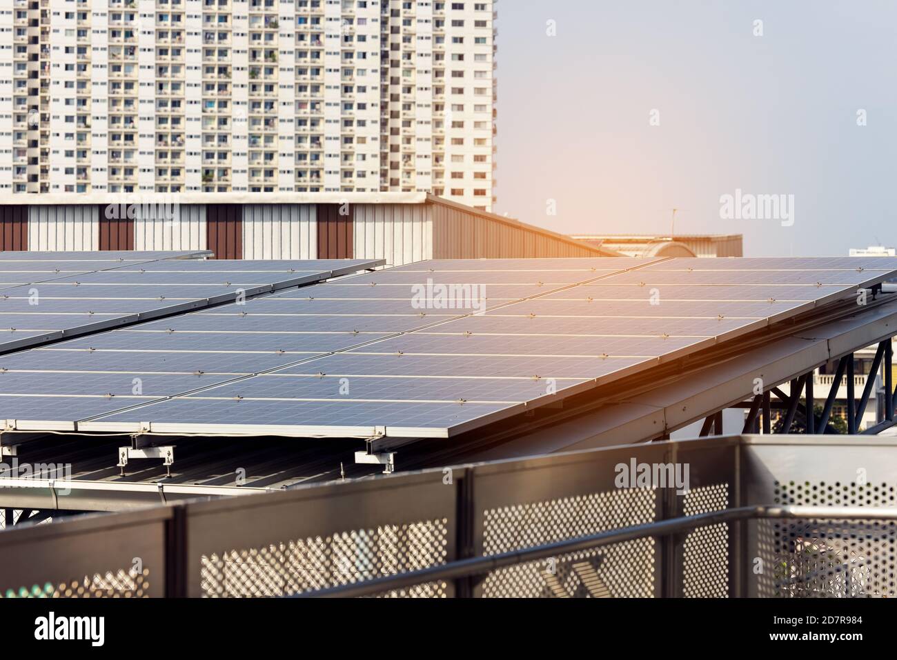 Solar energy for generating electricity. Roof surface covered with sun ...