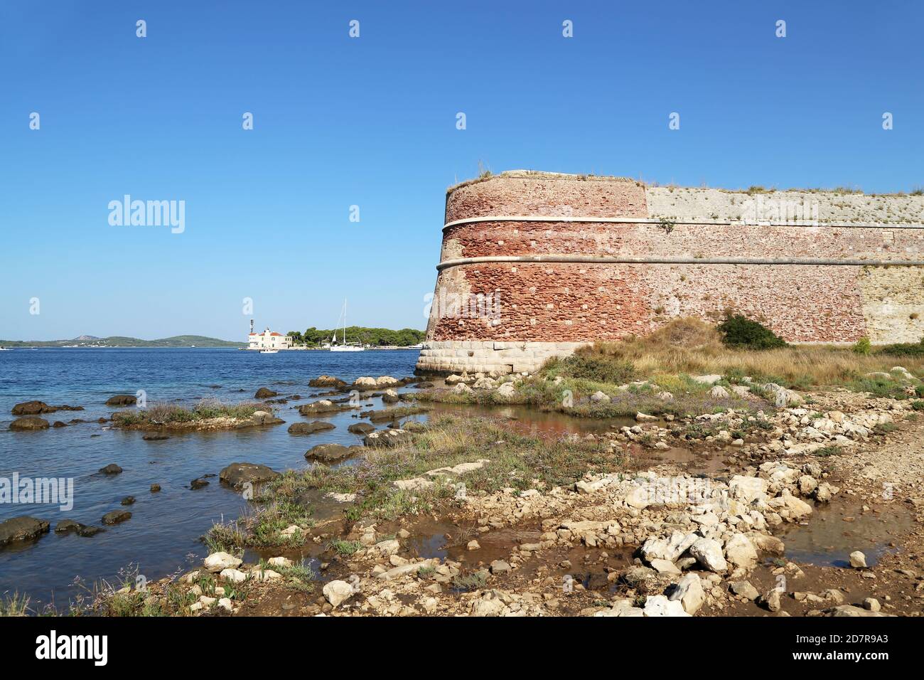 Beautiful view of the Saint Nicholas Fortress surrounded with a canal ...