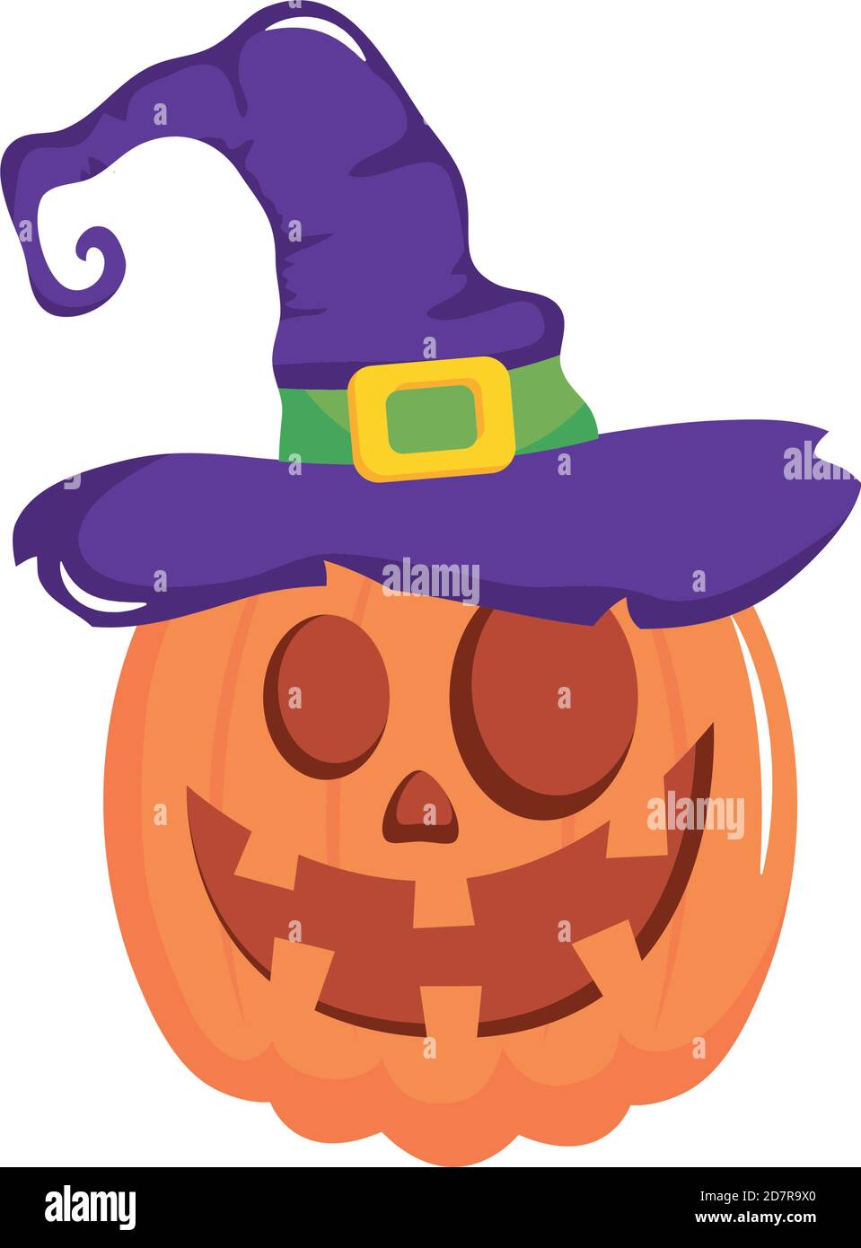 witch hat and cartoon halloween pumpkin over white background, flat ...