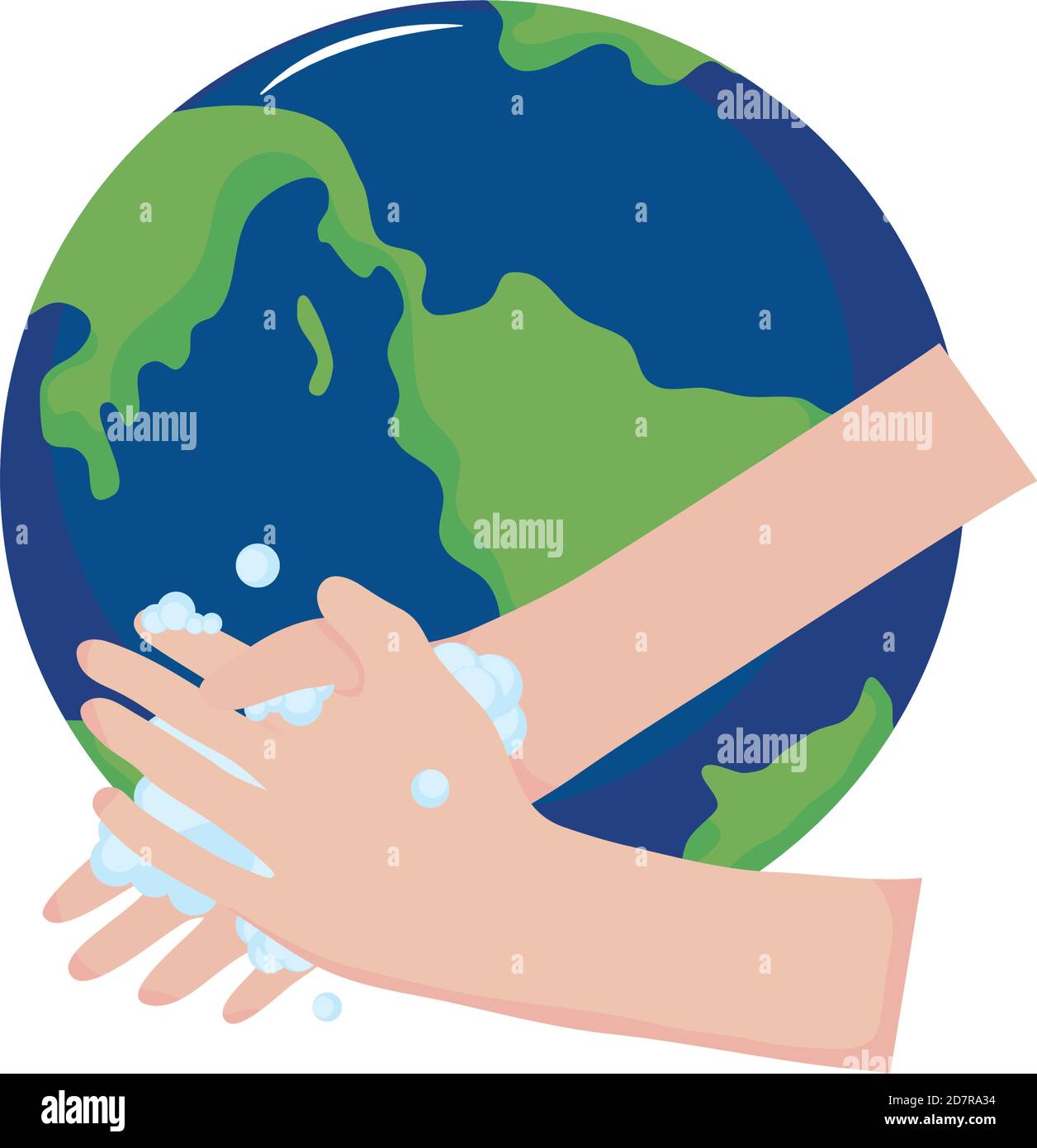 hands washing and earth planet over white background, flat style ...
