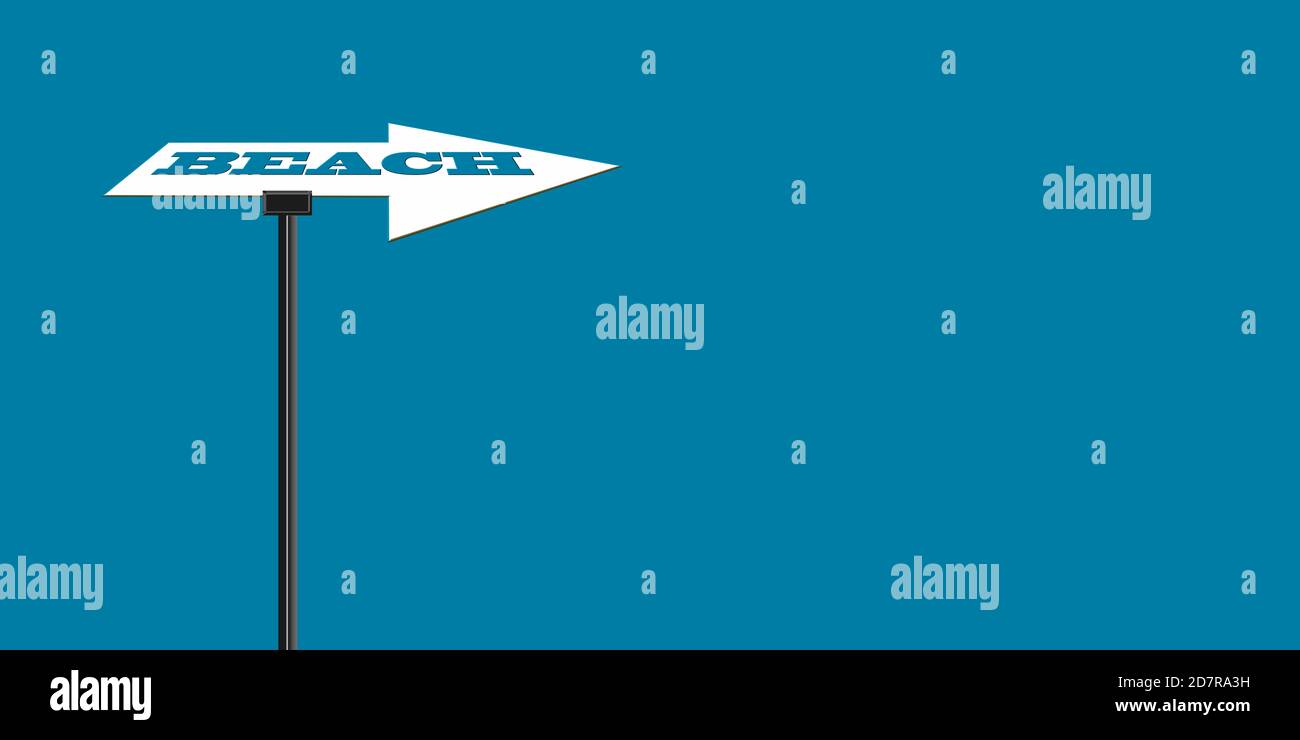 Illustration of arrow pointing the beach direction on plan background ...
