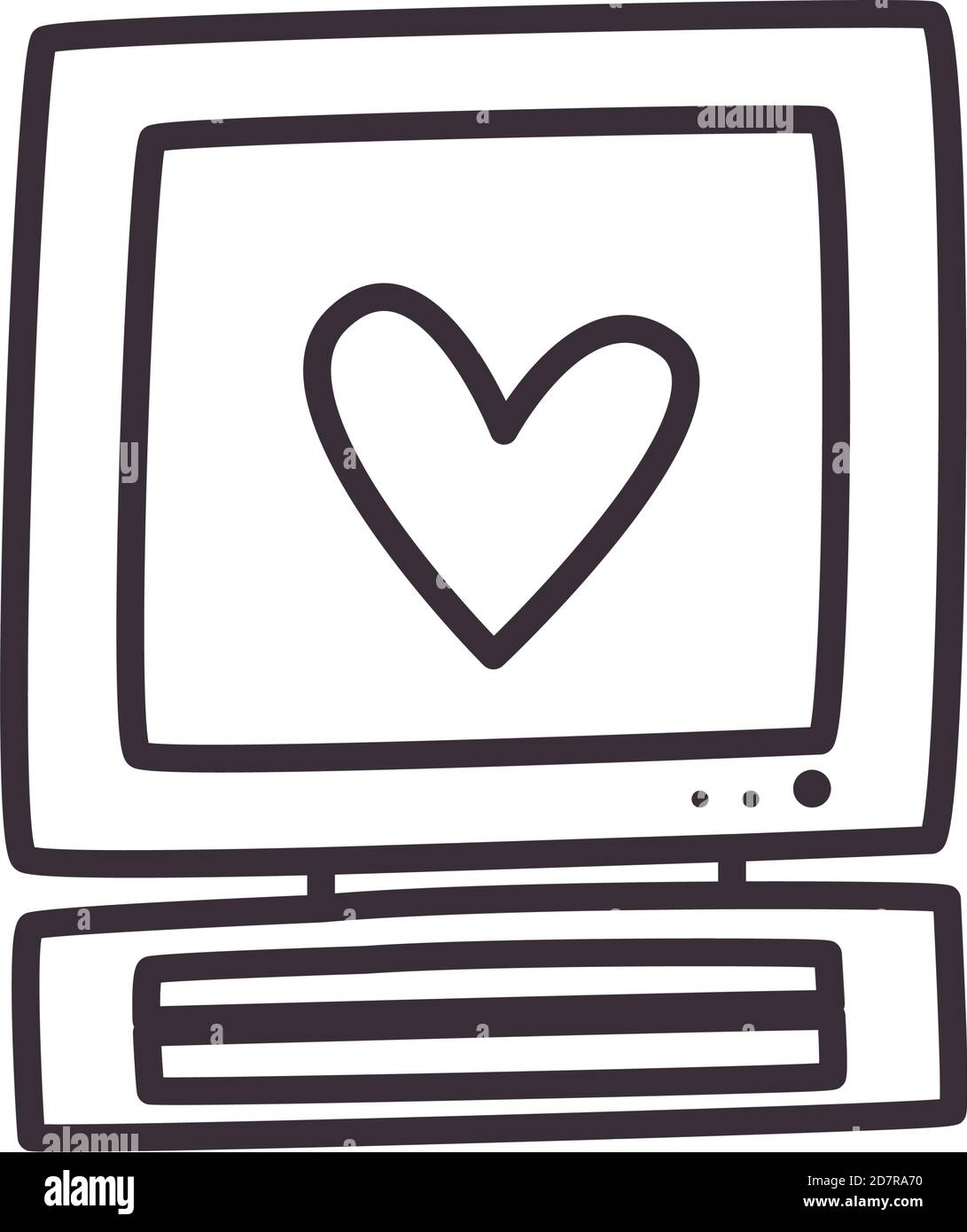 computer with heart daily sticker line style icon design, Digital ...