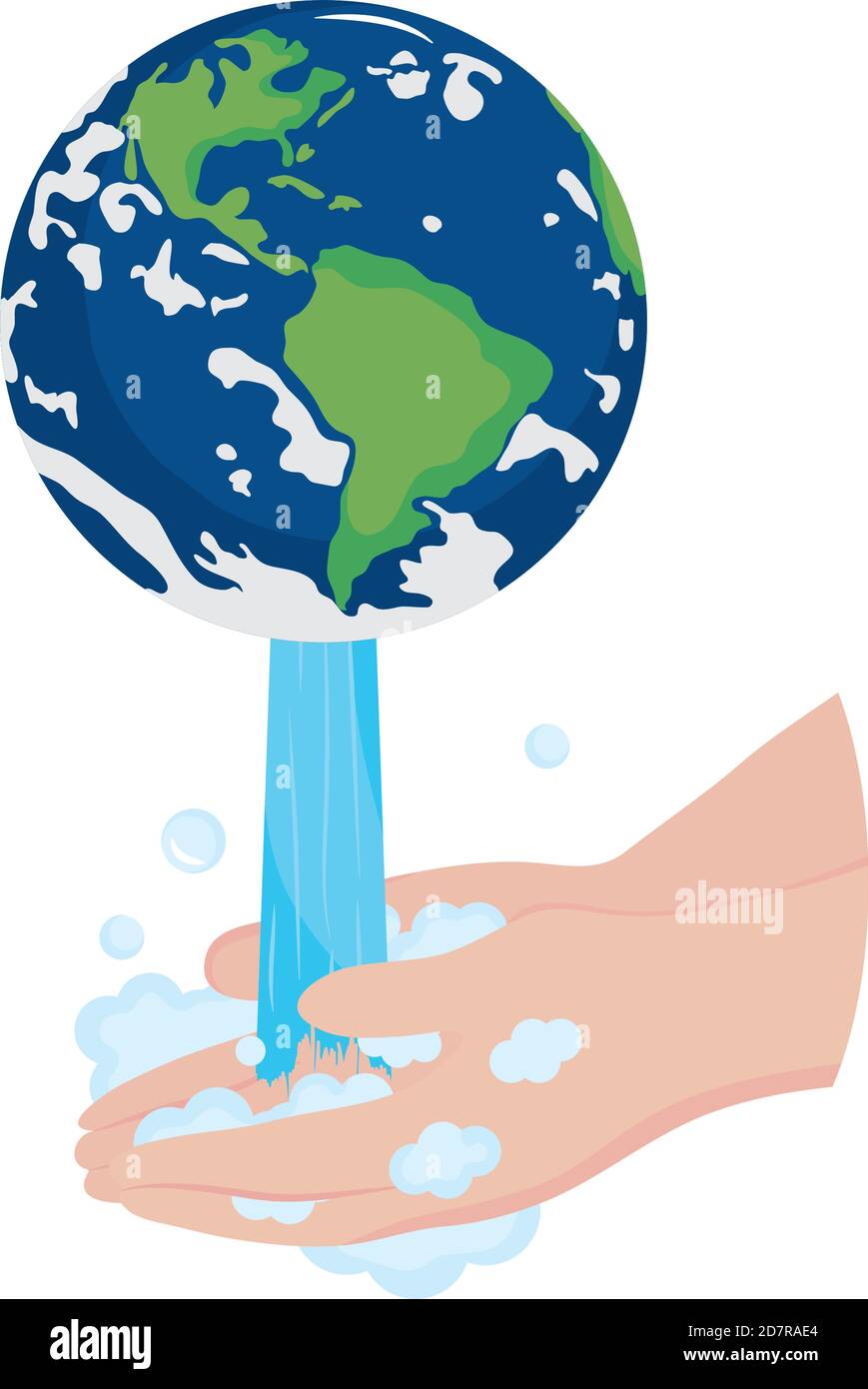 earth planet falling water and washing a hands over white background ...