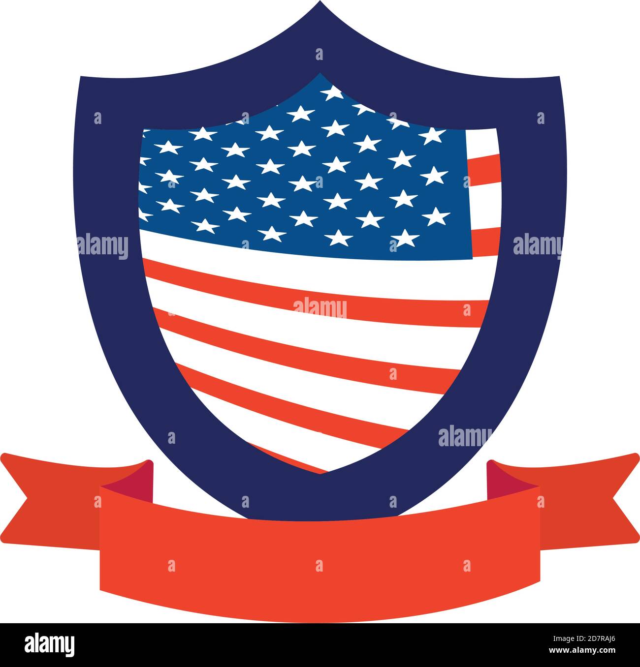 shield with usa flag design and decorative ribbon over white background ...