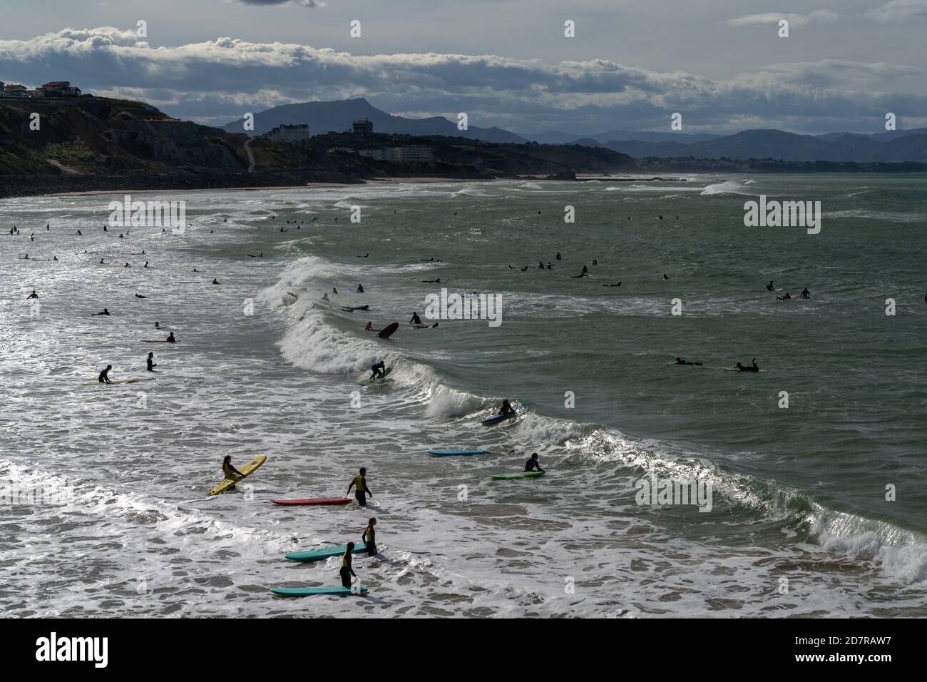 many surfers on the Plage de la Cote Basque Beach in Biarritz Stock ...