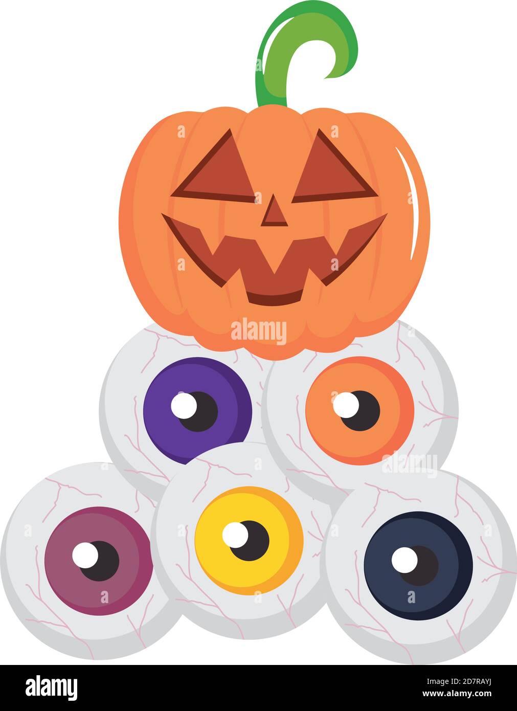 halloween eyes and cartoon pumpkin icon over white background, flat ...