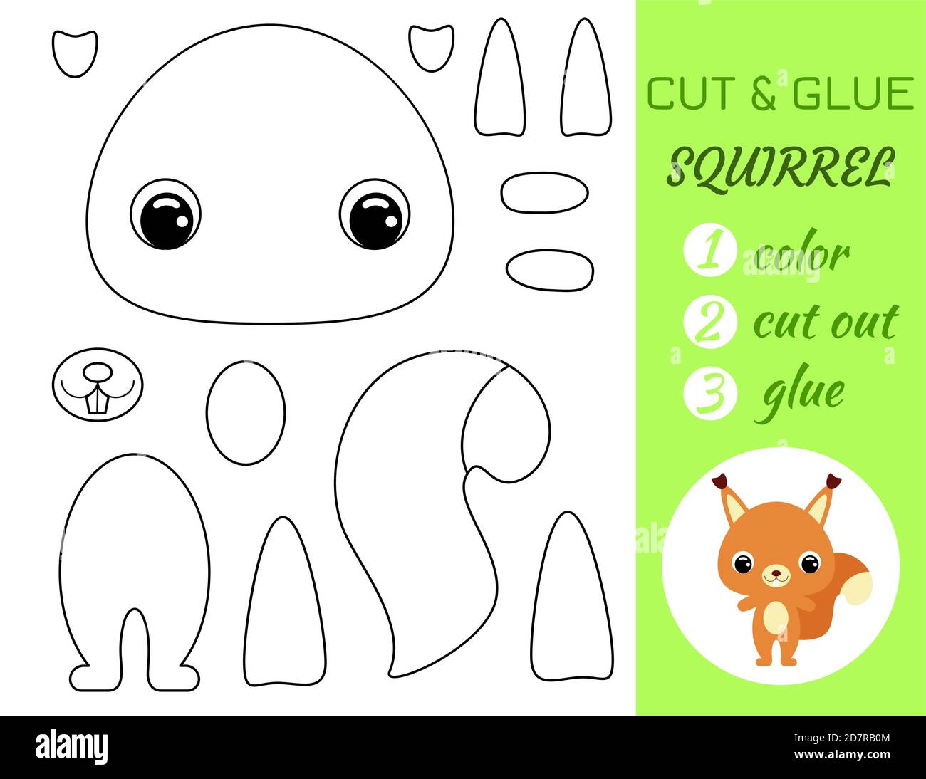 Coloring book cut and glue baby squirrel. Educational paper game for ...
