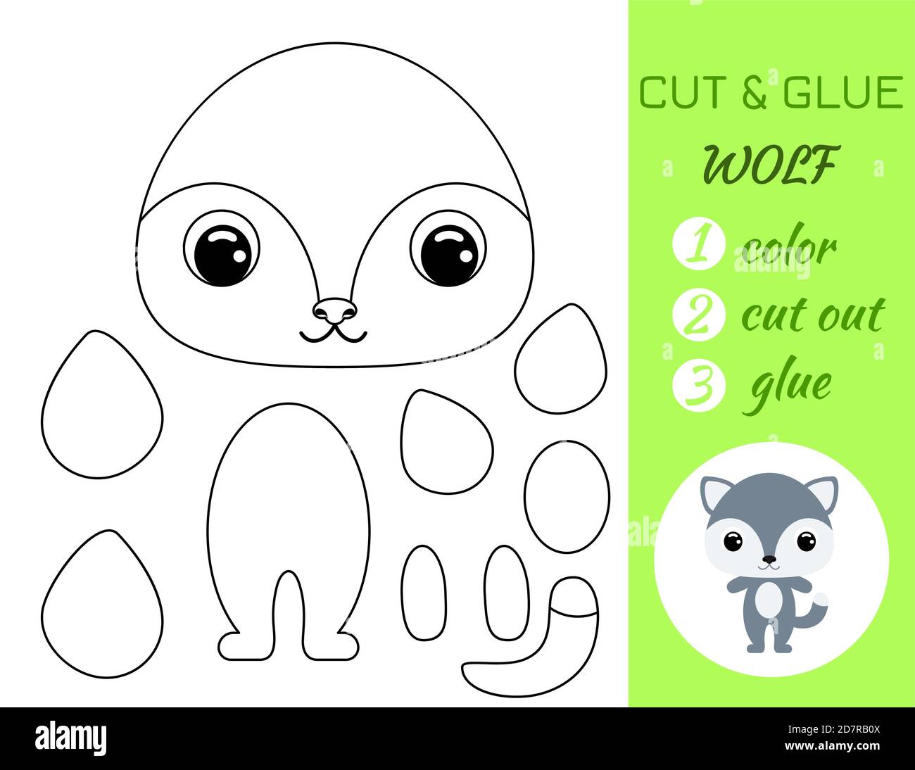 Coloring book cut and glue baby wolf. Educational paper game for ...