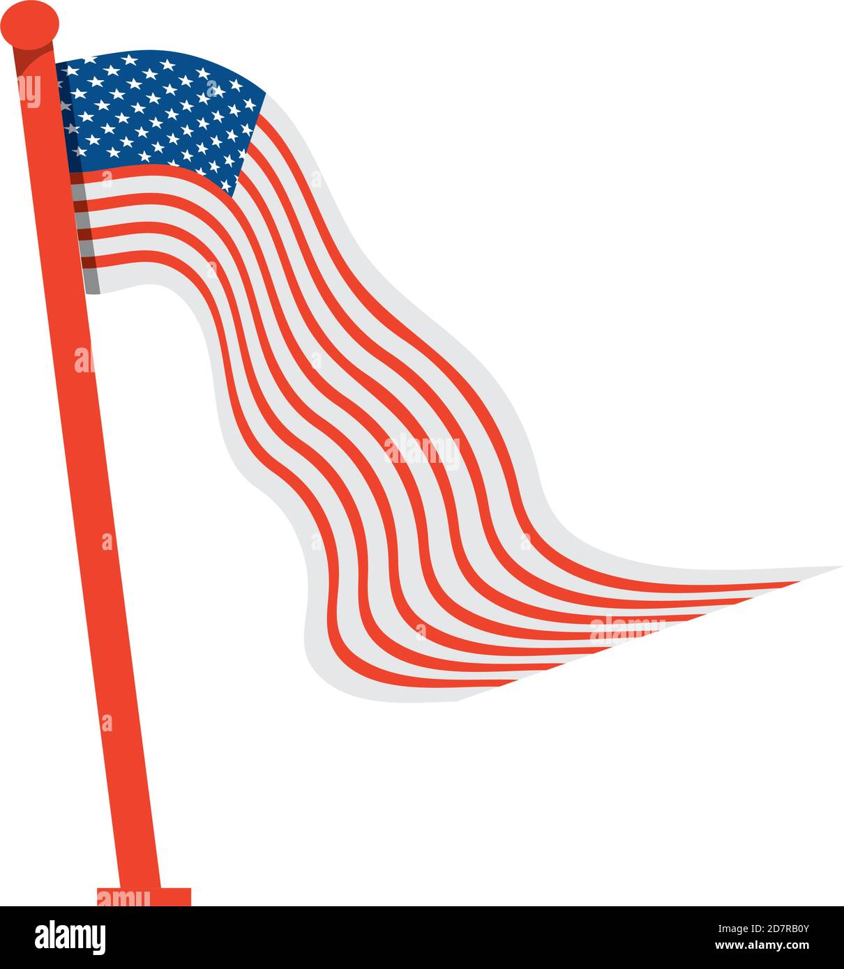 wavy usa flag with pole icon over white background, colorful design ...