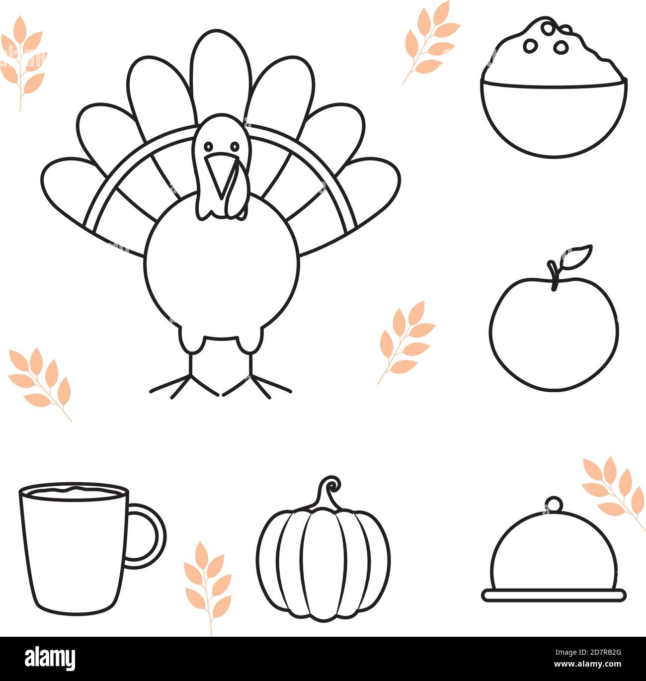 turkey and thanksgiving icon set over white background, line style ...