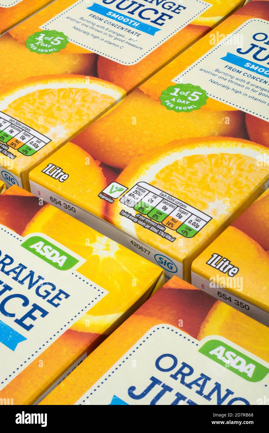 ASDA orange juice nutrition labelling: showing sugar / carbohydrate ...