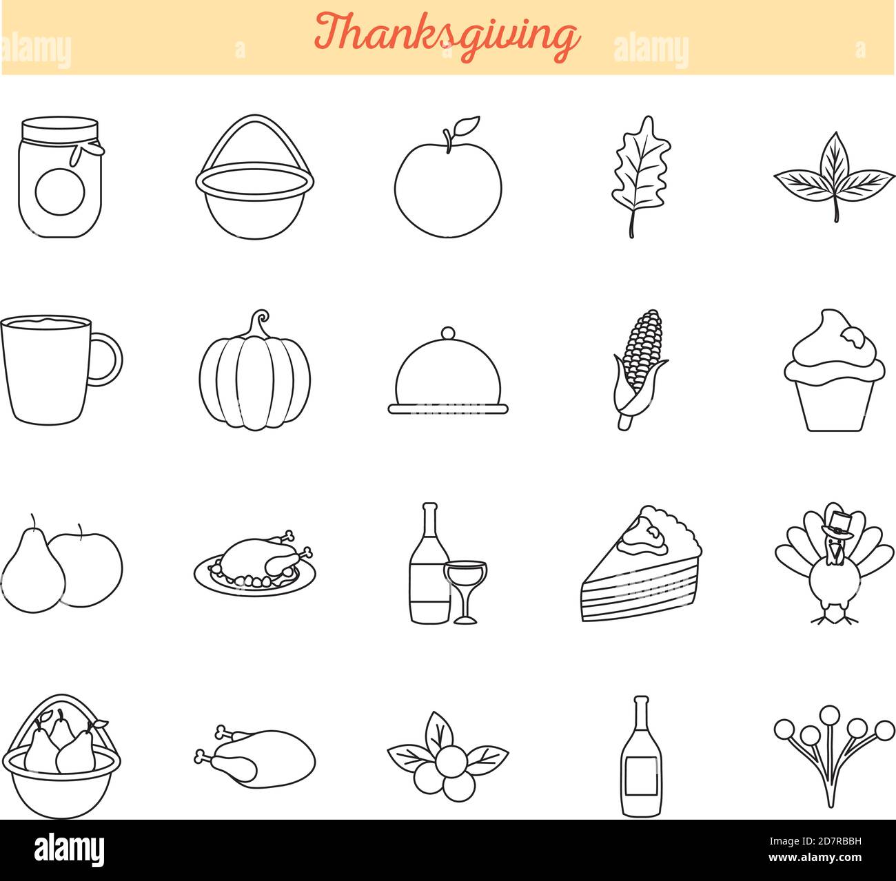 thanksgiving and corn icon set over white background, line style ...