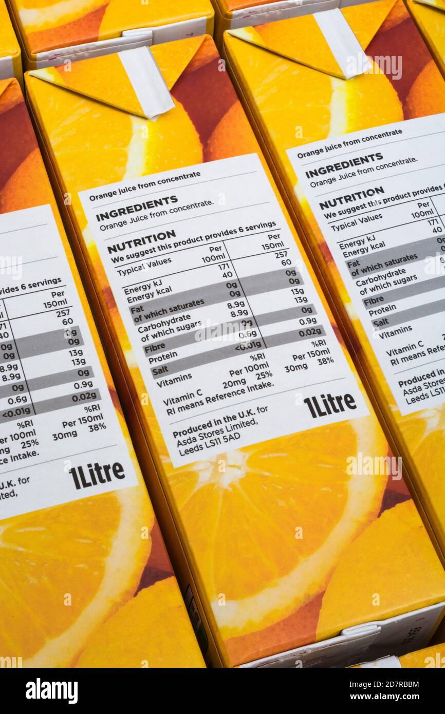 ASDA orange juice nutrition labelling: showing sugar / carbohydrate ...