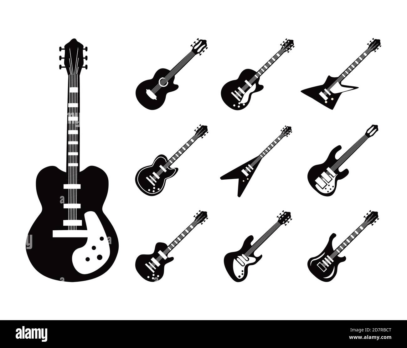 guitars instruments black and white style set icons design, Music sound melody song musical art ...