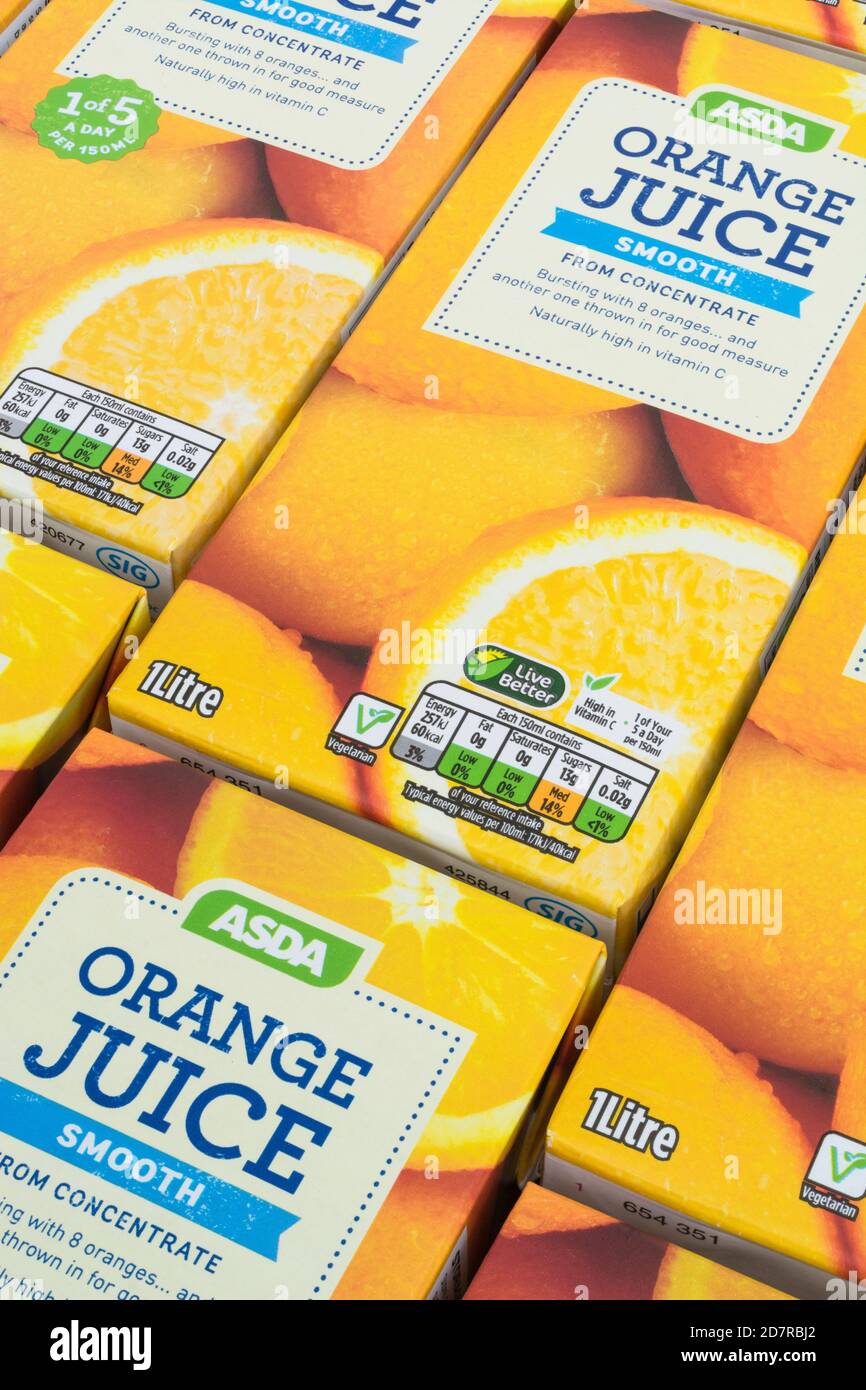 ASDA orange juice nutrition labelling: showing sugar / carbohydrate ...