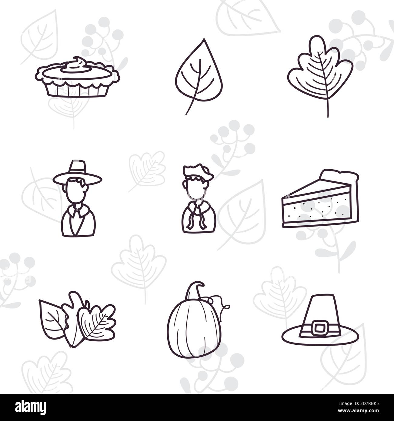happy thanksgiving day line style icon set design, Autumn season theme ...