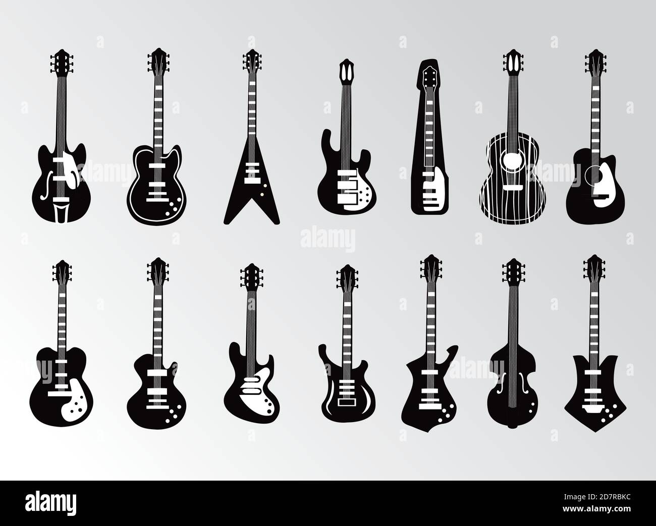 guitars instruments black and white style symbol set design, Music sound melody song musical art ...