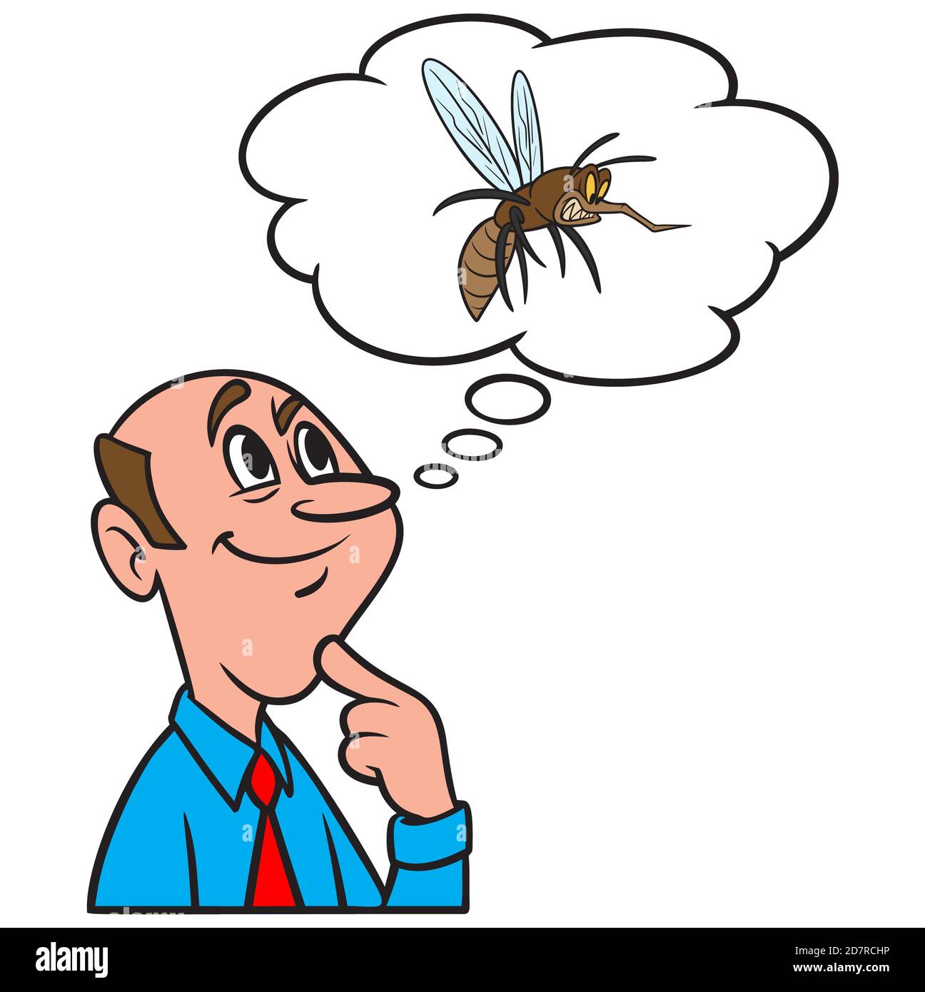 Thinking about Mosquito Control - A cartoon illustration of a man ...