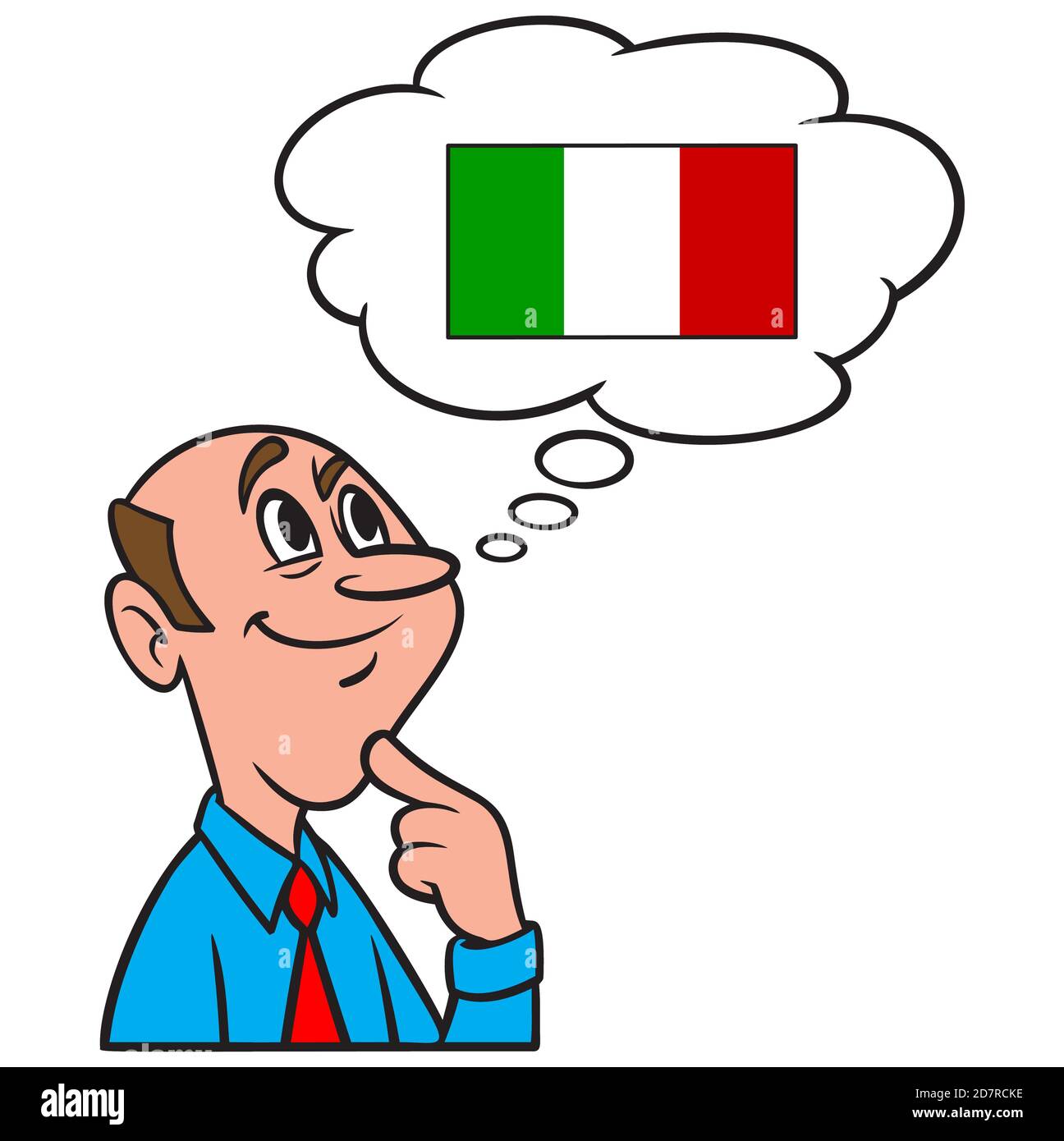 Thinking about Italy - A cartoon illustration of a man Thinking about ...