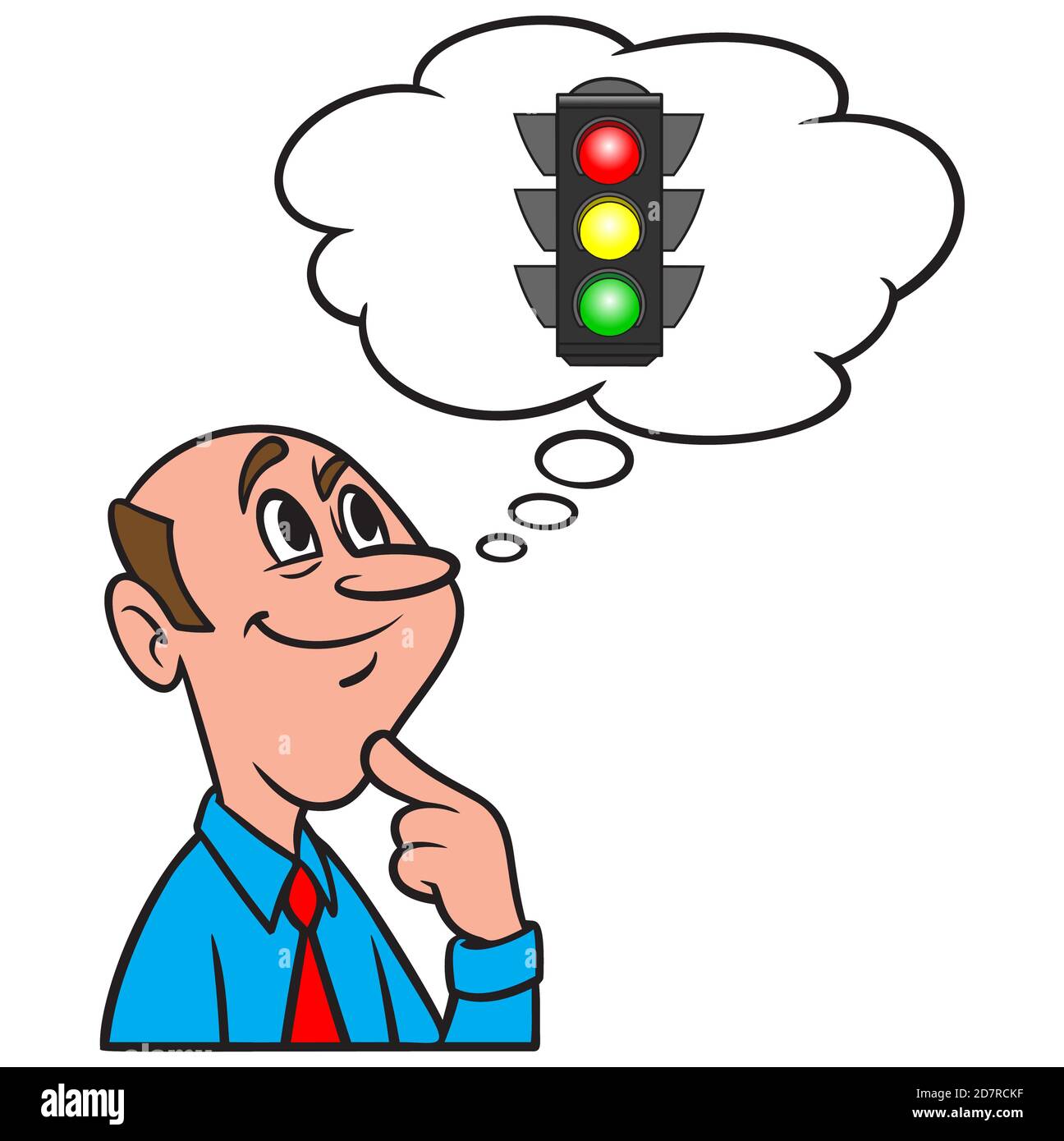 Thinking about Traffic Lights - A cartoon illustration of a man ...