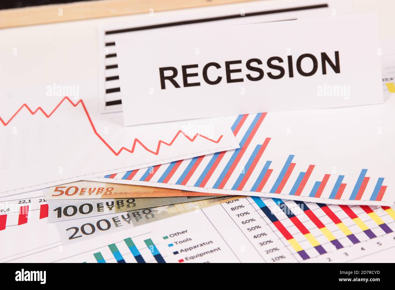Currencies euro and declining chart. Risk of global financial crisis ...