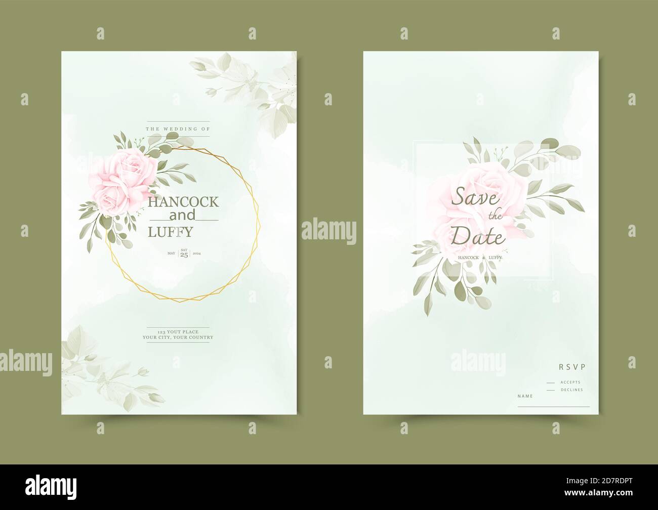 Beautiful background with watercolor floral wedding invitation card ...