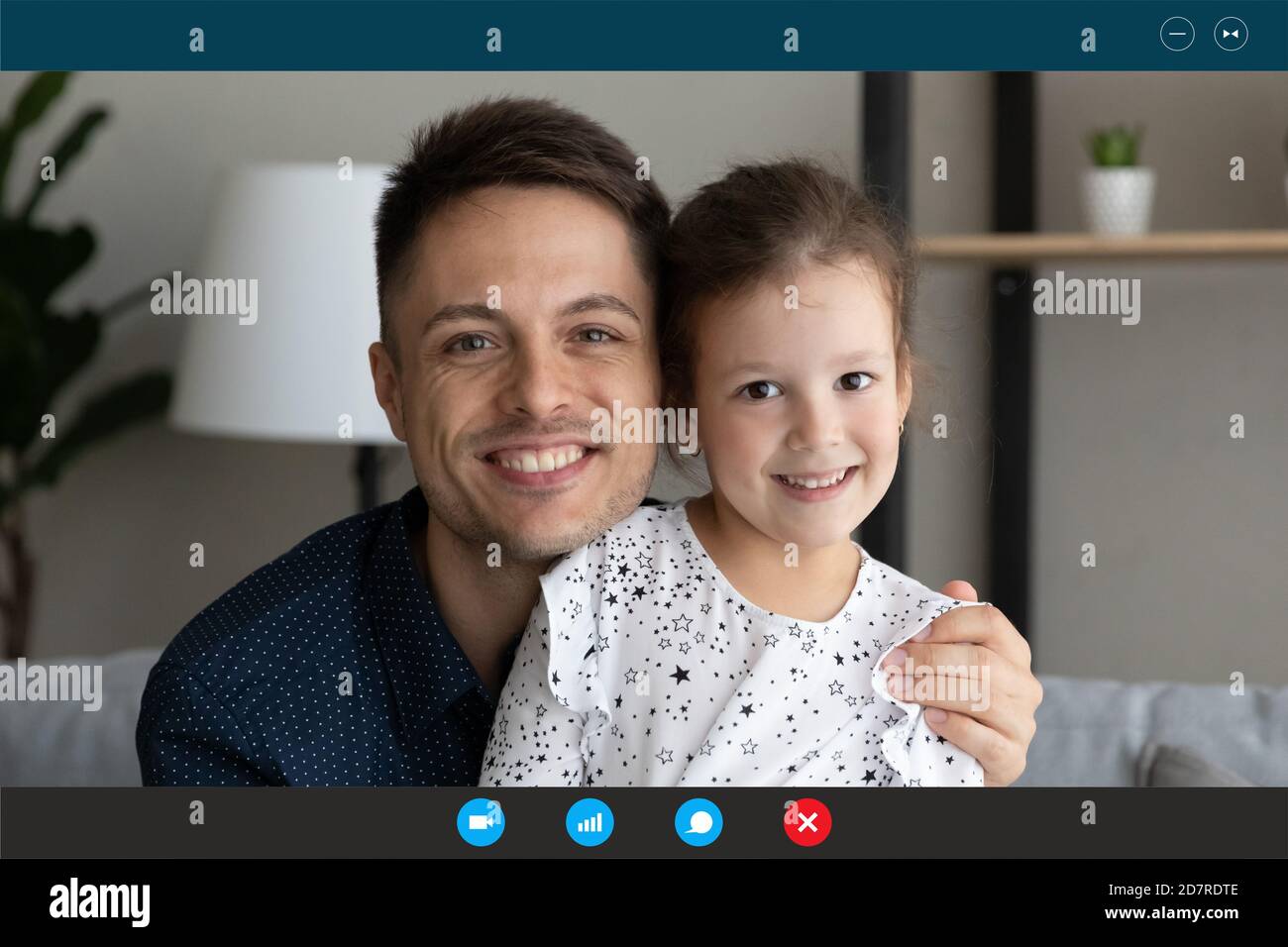 Happy dad with little daughter talk on video call Stock Photo - Alamy