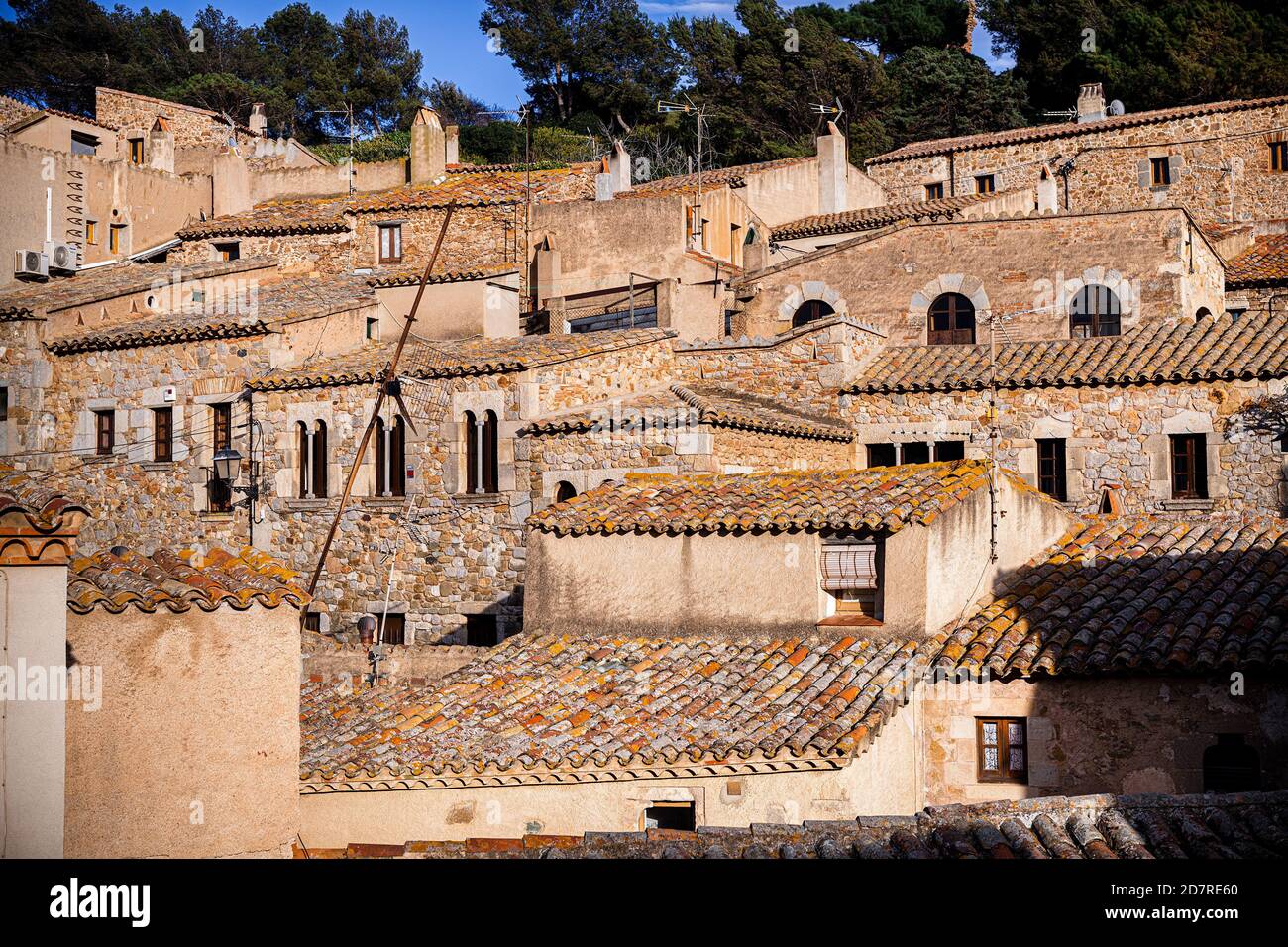 Traditional Medieval house roofs in Tossa de Mar Stock Photo - Alamy