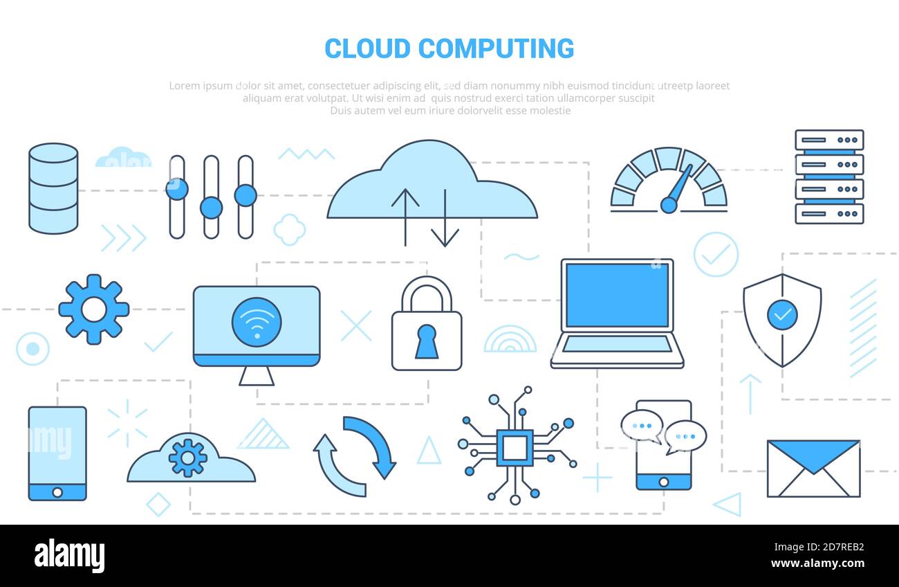 cloud computing concept with icon line style set template banner with ...
