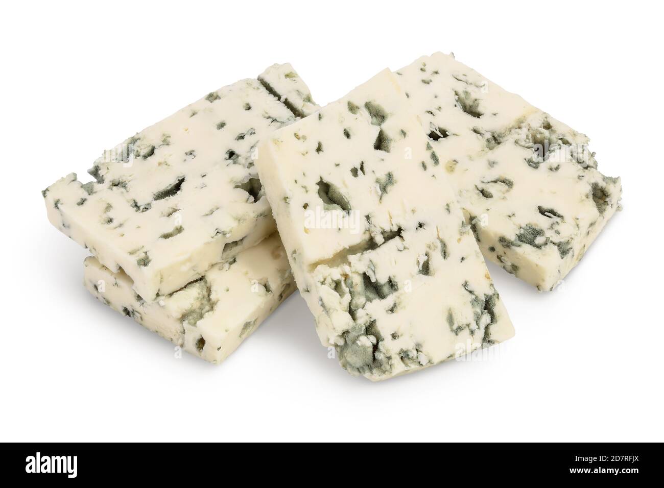 Blue cheese slices isolated on white background with clipping path and ...