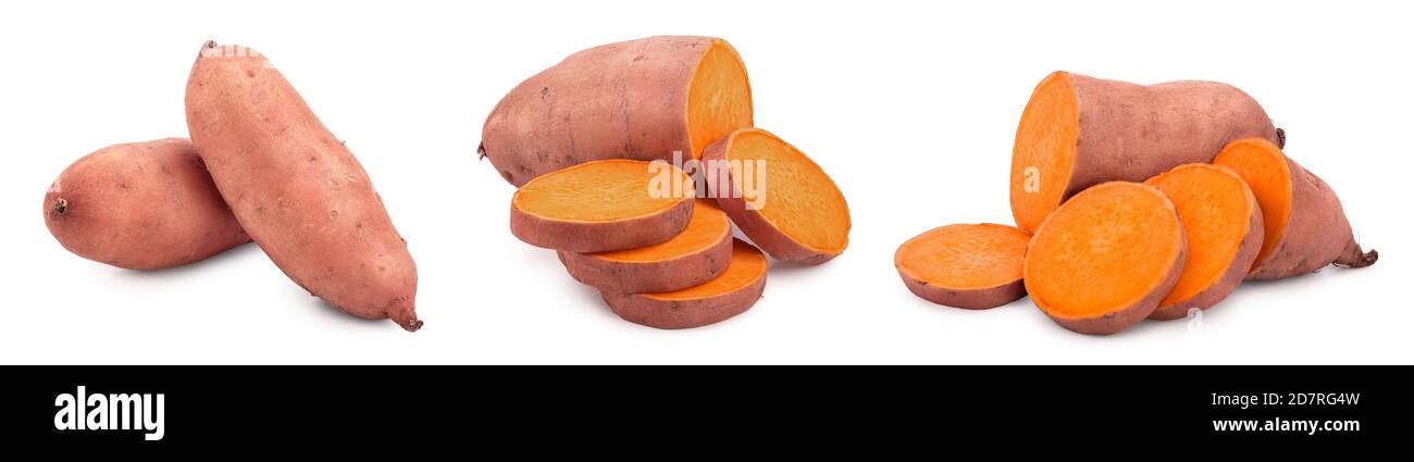 Sweet potato isolated on white background closeup, Set or collection ...