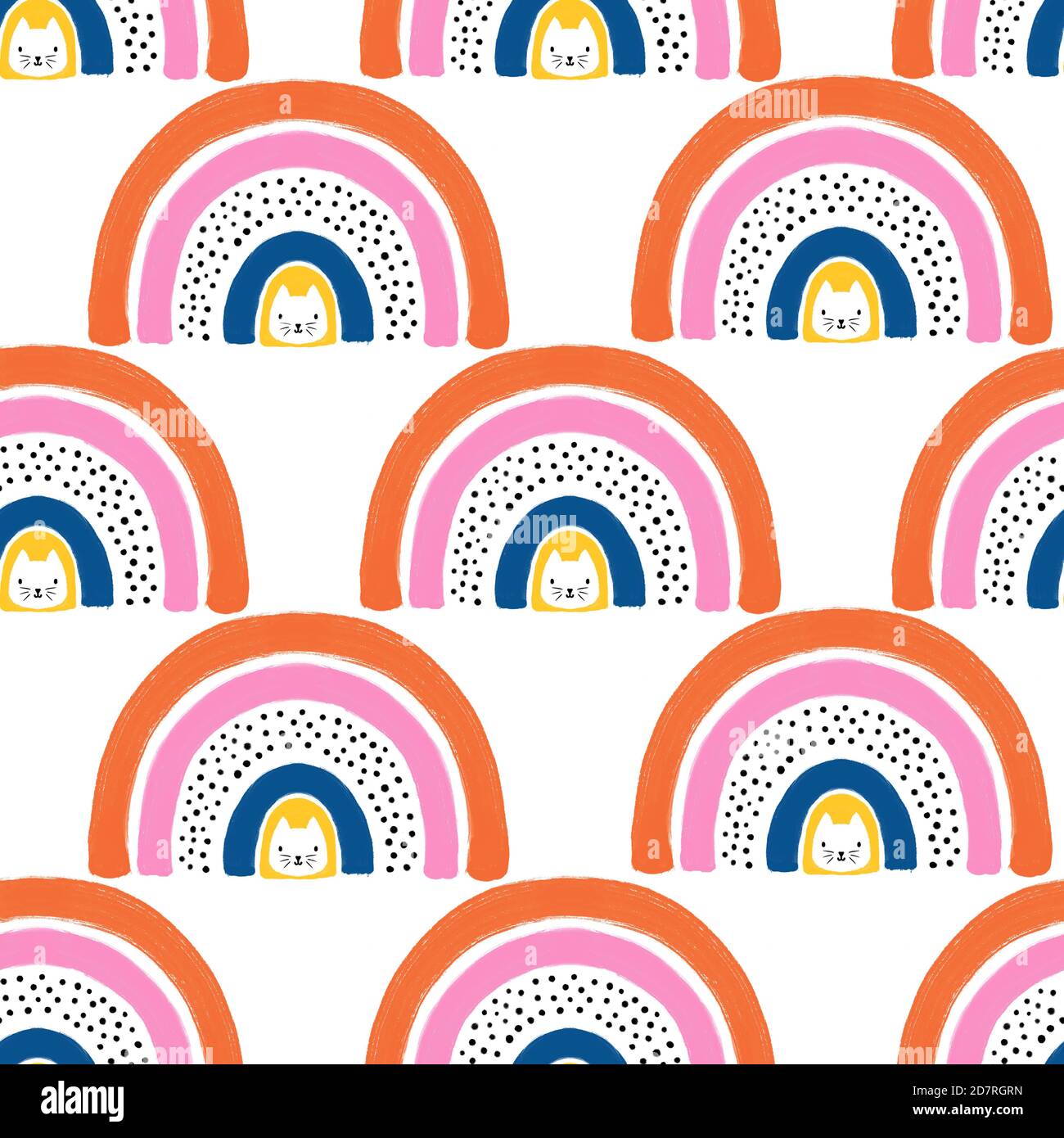 Rainbow cats seamless kids pattern. Cute hand drawn Scandinavian style ...