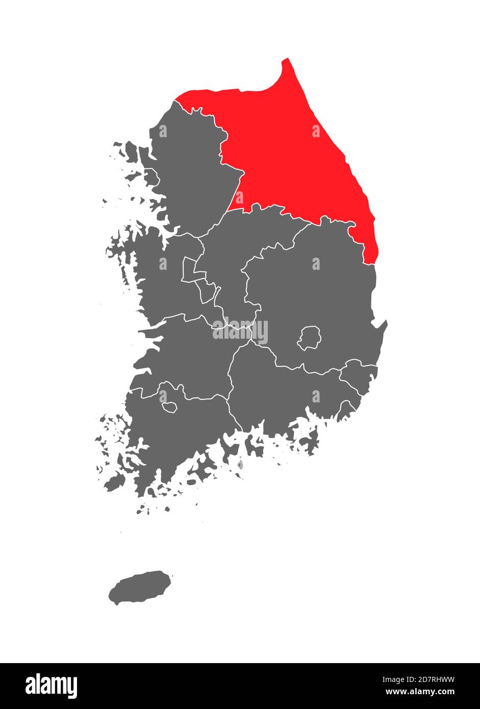 Map Korea of republic with red detailed province, South Korea isolated ...