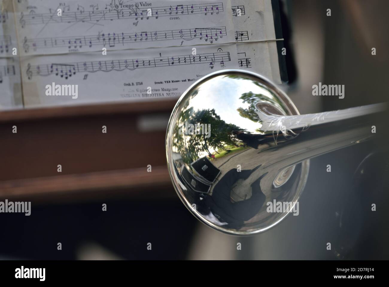 trumpet against the background of sheet music during an open-air ...