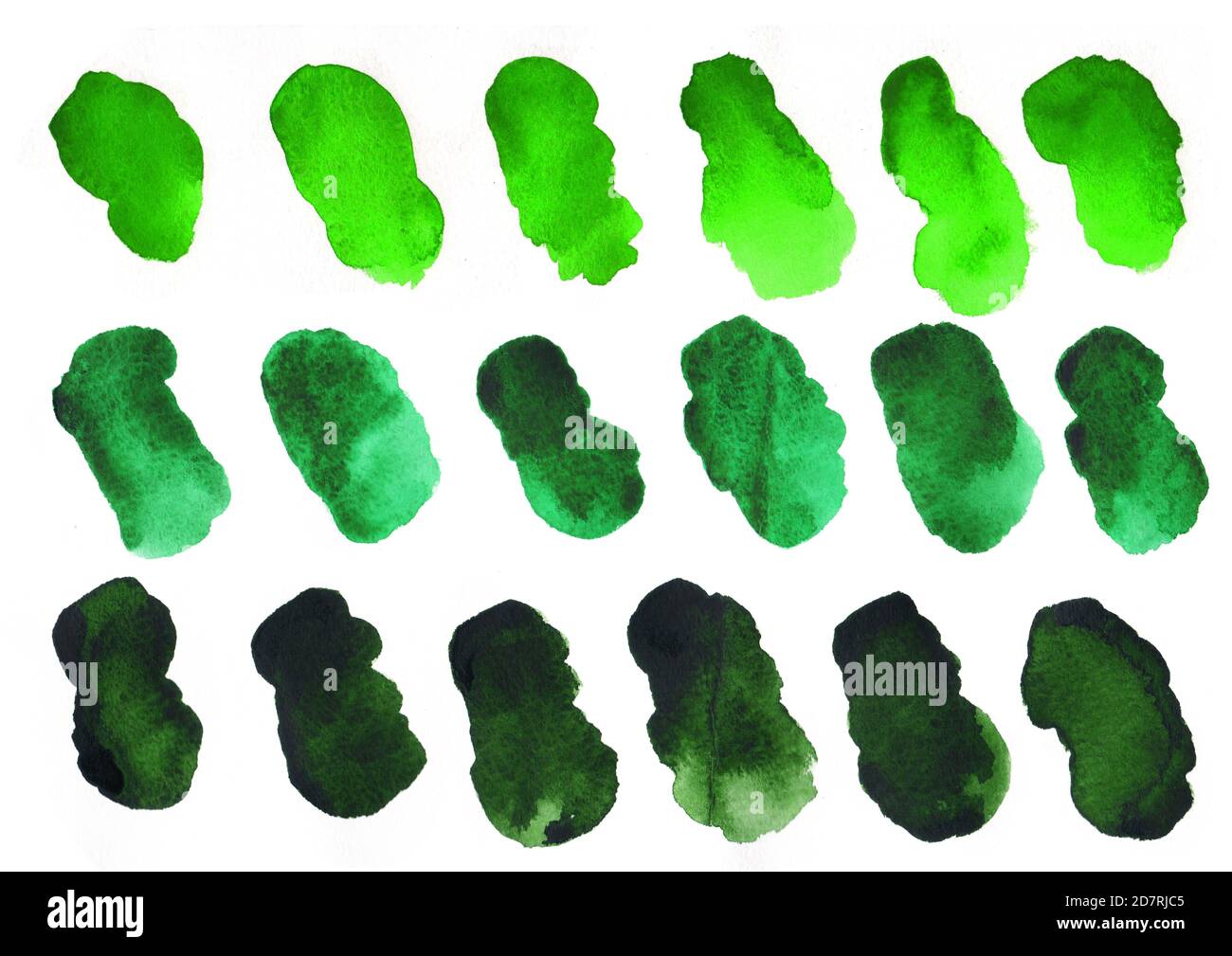 Set of green spots painted with watercolor Stock Photo - Alamy