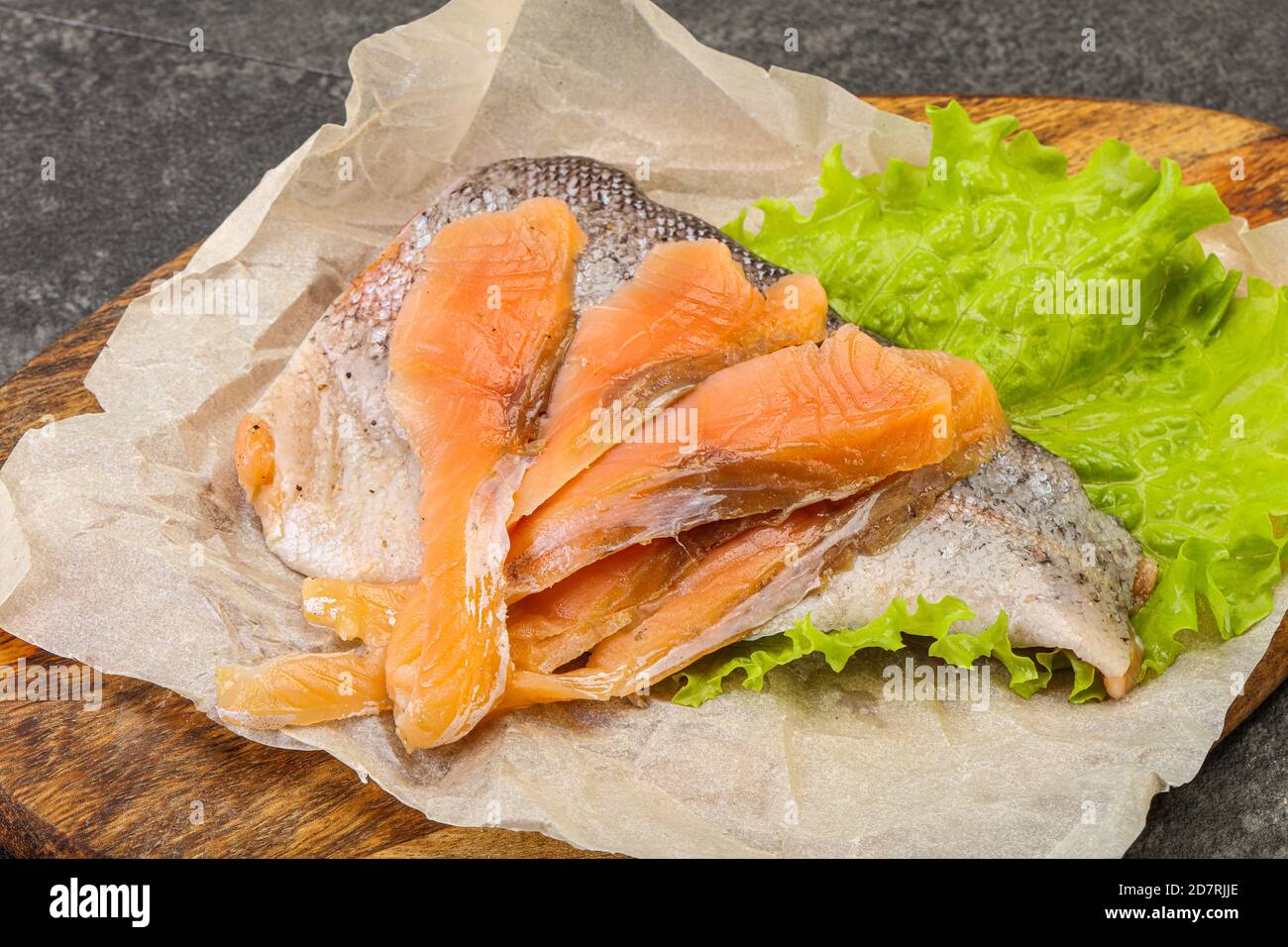 Sliced natural wild trout fillet over board Stock Photo - Alamy