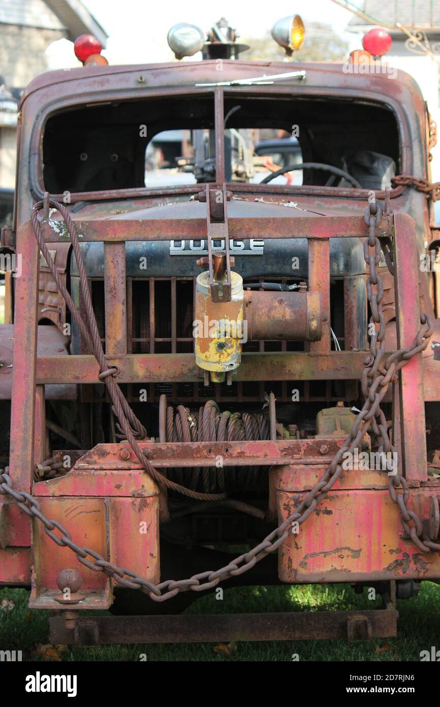Halloween decoration of a creepy mechanic skeleton driving a rusted old ...