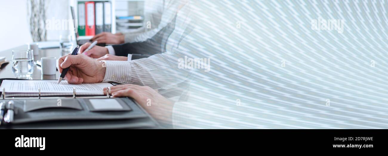 Business people taking notes during a training; panoramic banner Stock ...