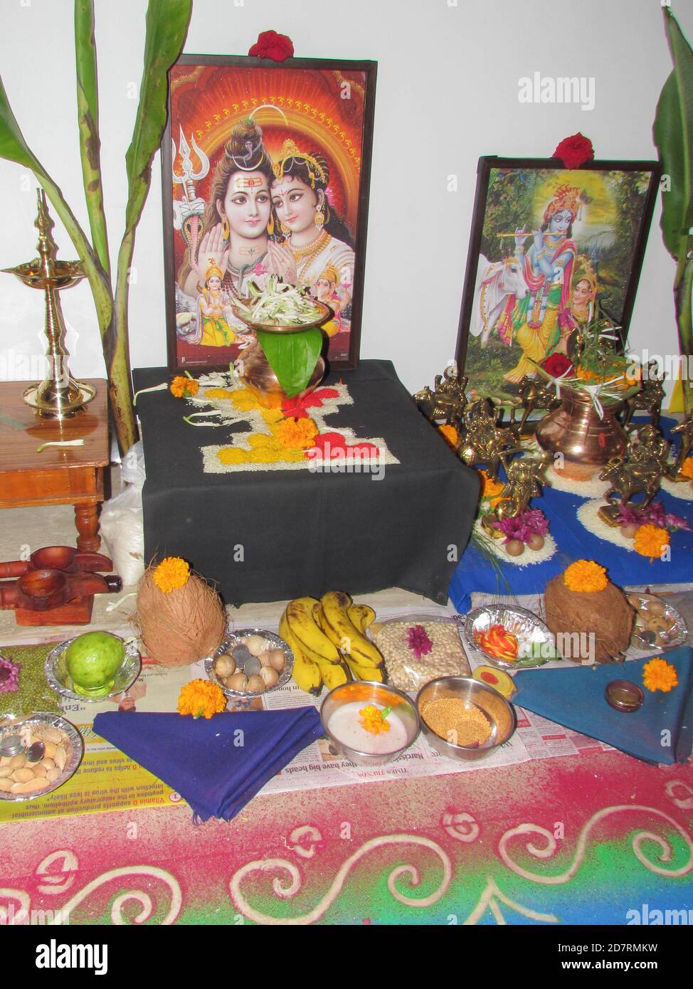 Fruits and other ingredients kept as offerings to Gods before prayer as ...